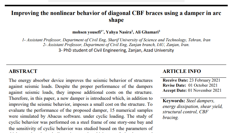 Improving the nonliner behavior of diagonal CBF braces using a damper ...